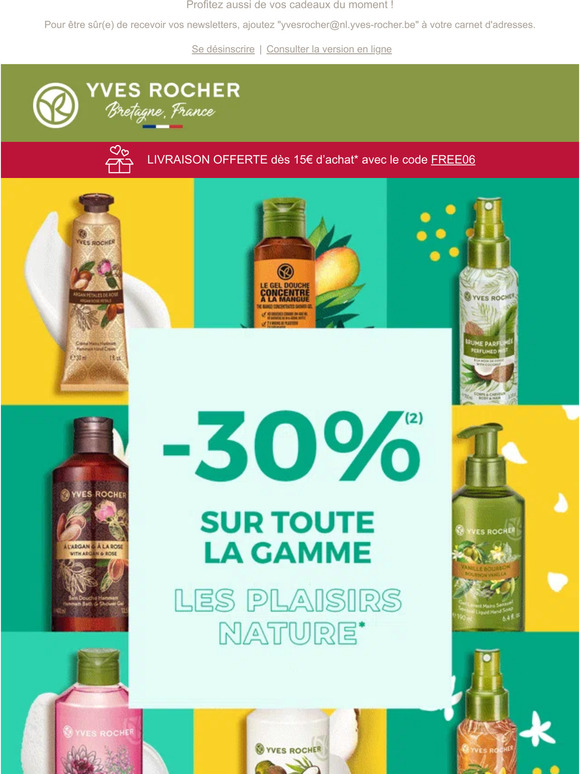 Yves Rocher: -30% sur toute la gamme Les Plaisirs Nature | Milled
