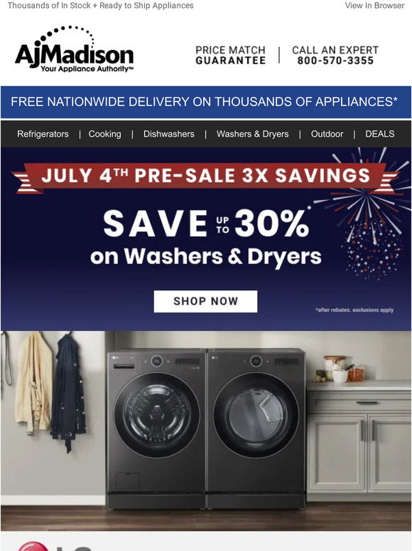 AJ Madison: July 4th Pre-Sale! Laundry Mega Deals! | Milled