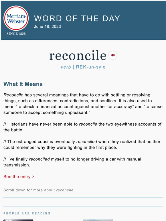 Merriam-Webster: Reconcile - plus, Great Big List of Beautiful and ...
