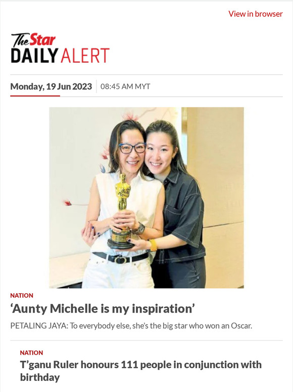 The Star: ‘Aunty Michelle is my inspiration’ | T’ganu Ruler honours 111 ...