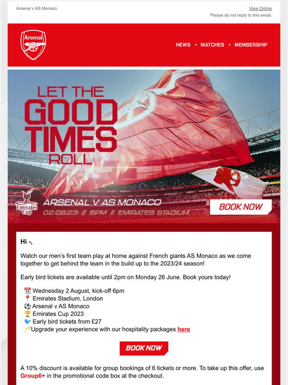 Arsenal: Book your early bird tickets today | Emirates Cup 2023 | Milled