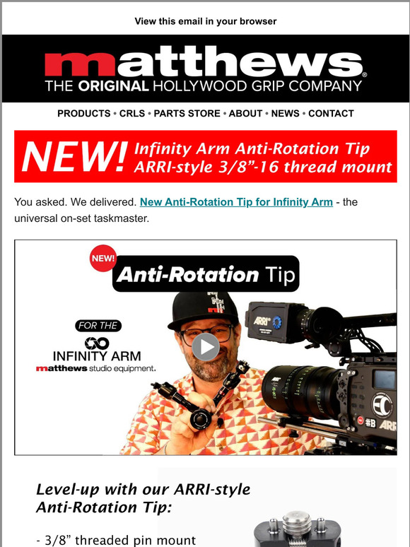 Matthews Studio Equipment: New Product Announcement: Infinity Arm Anti ...