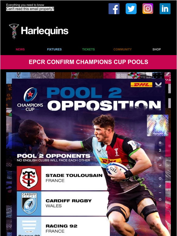 Harlequins: The pools for the 2023/24 Champions Cup have been confirmed ...