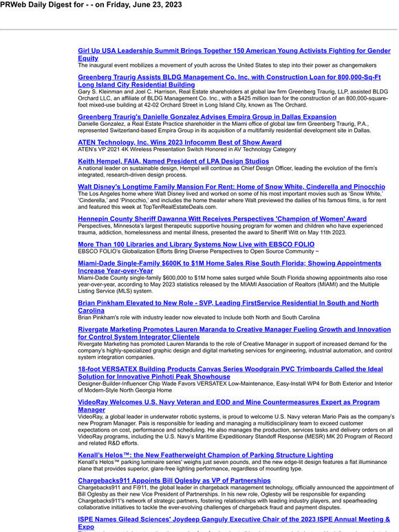 PRWeb: PRWeb Daily Digest for — — on Friday, June 23, 2023 | Milled