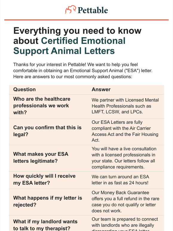 Pettable: ESA Letters: Top Questions Answered | Milled