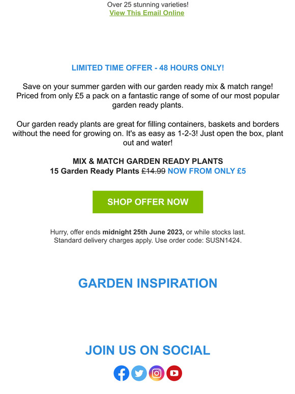 Suttons Seeds: 15 Garden Ready Plants FROM £5 A Pack! Mix & Match ...