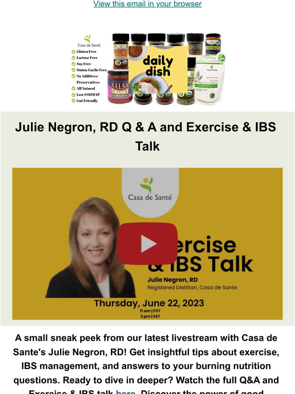Casa de Sante: Julie Negron, RD Q & A and Exercise & IBS Talk | Milled