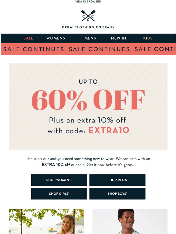 Crew Clothing: Extra 10% off sale NOW ON | Milled