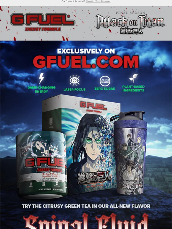 G FUEL: Unleash Titan Strength with Spinal Fluid Inspired by Attack on ...