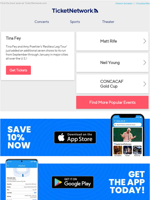 Ticket Network: Tina Fey / Matt Rife / Neil Young / CONCACAF Gold Cup ...
