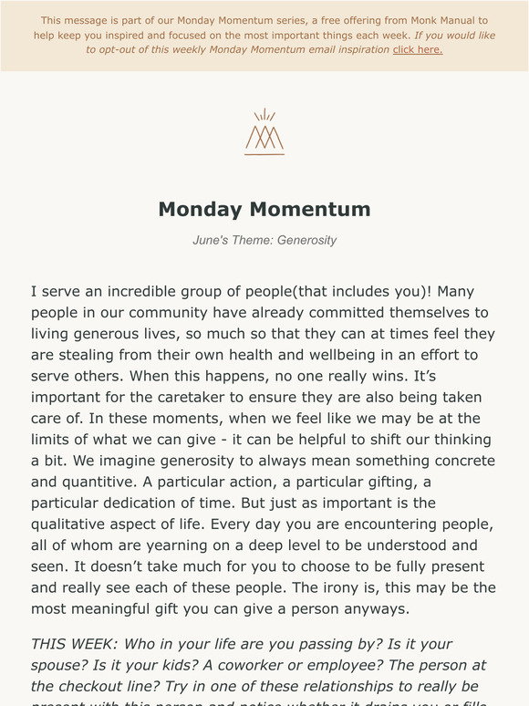 Monk Manual: Monday Momentum - Alternative Forms of Generosity | Milled