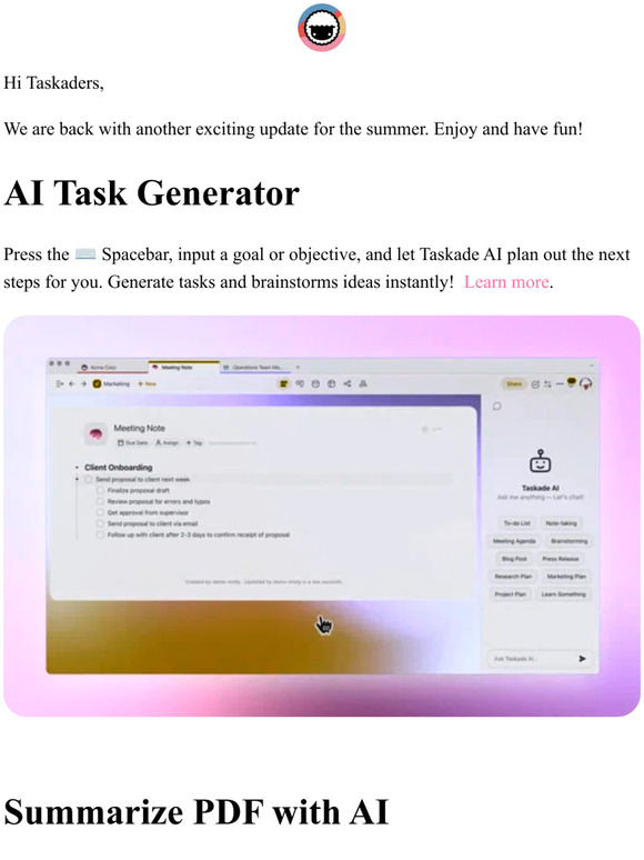 Taskade: 🤖 Task Generator, AI PDF Summarizer, and More! | Milled