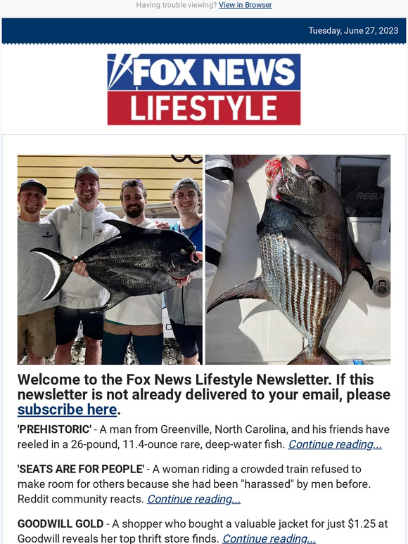 Fox News: Fishermen reel in 'prehistoric' catch - plus a train problem ...