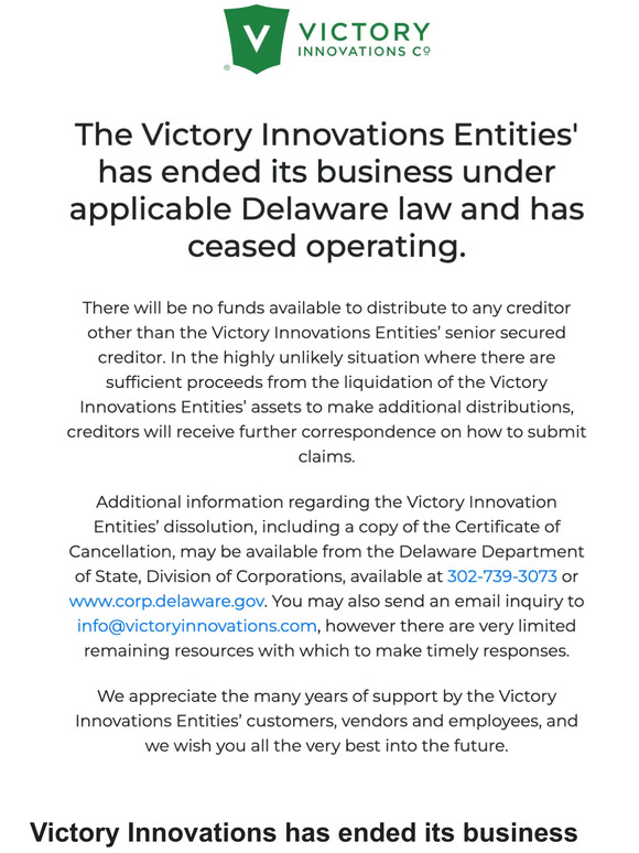 EMist: Victory Innovations has ended its business ... | Milled