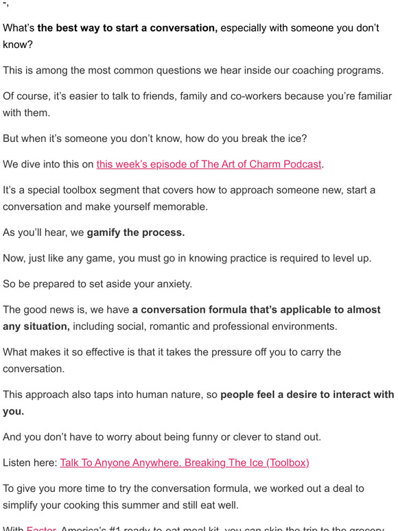 The Art of Charm, Inc: The simple formula for starting a conversation ...