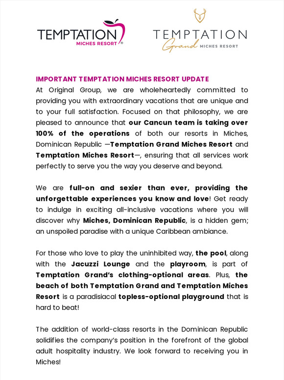 Temptation-experience: Super exciting Temptation Miches Resorts update ...