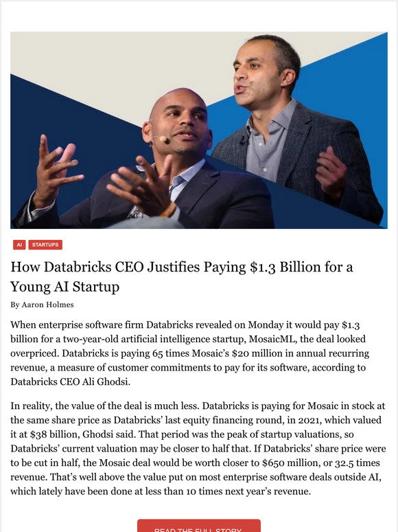 The Information: How Databricks CEO Justifies Paying $1.3 Billion for a ...