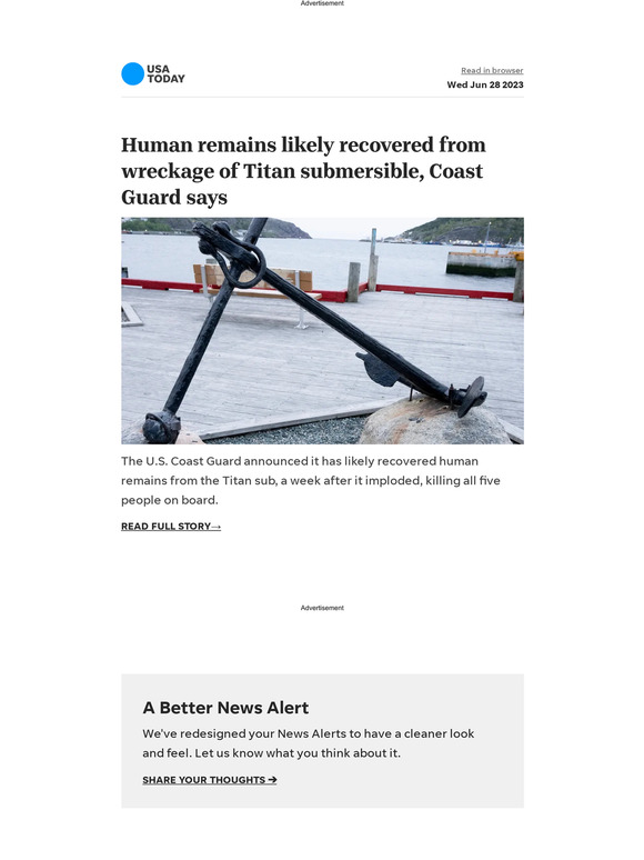 USA TODAY: News alert: 'Presumed human remains' found within wreckage ...