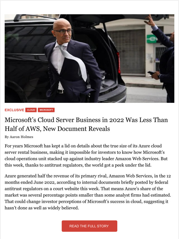 The Information: Microsoft’s Cloud Server Business in 2022 Was Less ... The Information: Microsoft’s Cloud Server Business in 2022 Was Less ...