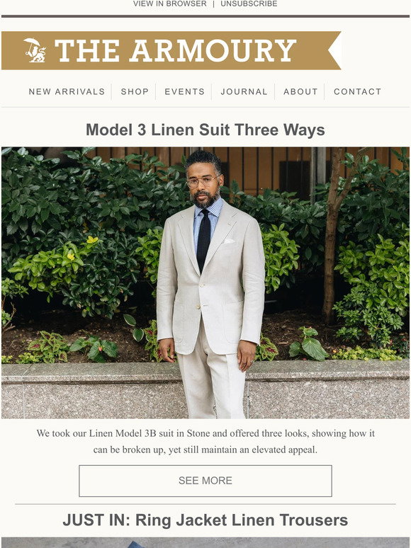 The Armoury: Model 3 Linen Suit Three Ways | New Ring Jacket Trousers ...