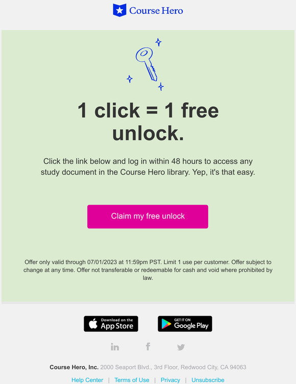 Course Hero: Congrats! A free unlock! | Milled