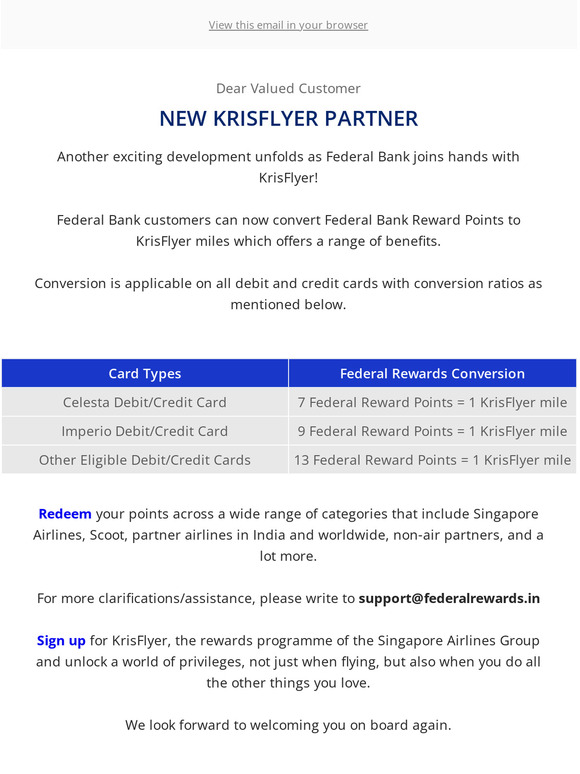 Singapore Airlines: Federal Bank is now a KrisFlyer partner | Milled
