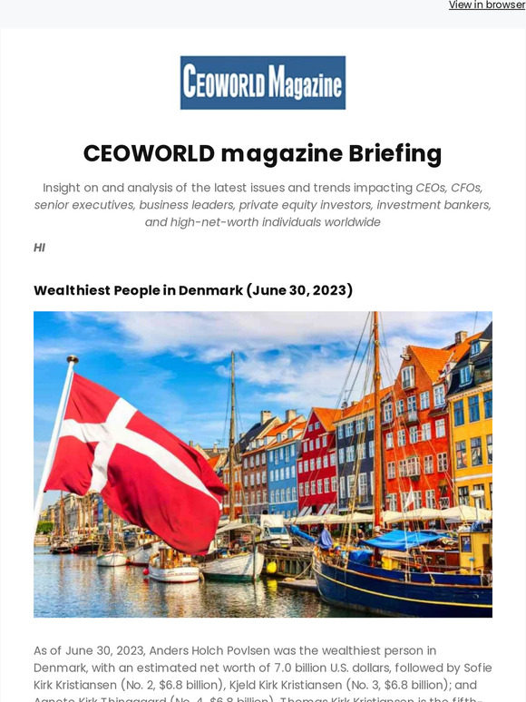 CEOWORLD Magazine: Wealthiest People in Denmark (June 30, 2023) | Milled
