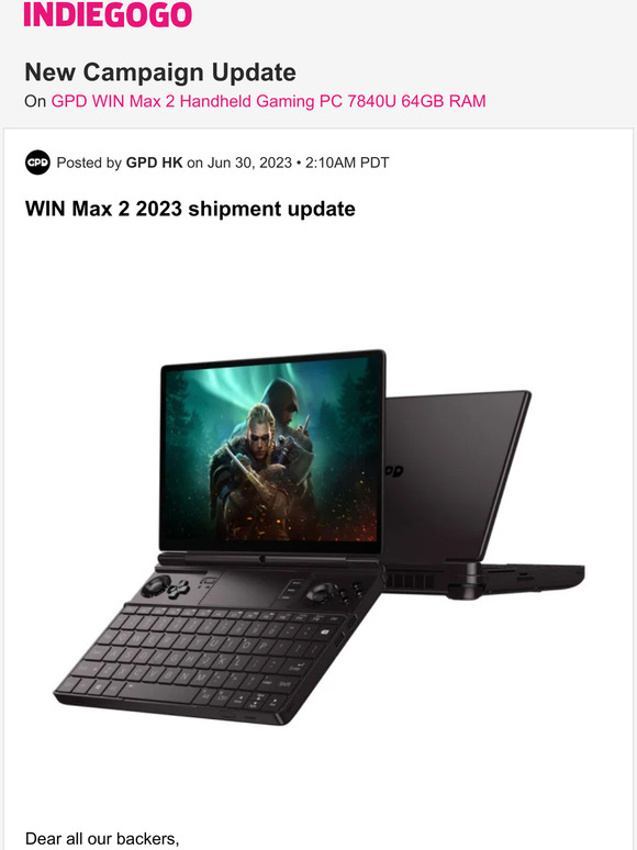 Indiegogo: 📢 Update #53 from GPD WIN Max 2 Handheld Gaming PC 7840U ...