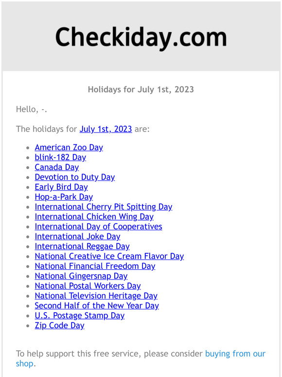 Checkiday: Holidays for July 1st, 2023! 📅🎉 | Milled