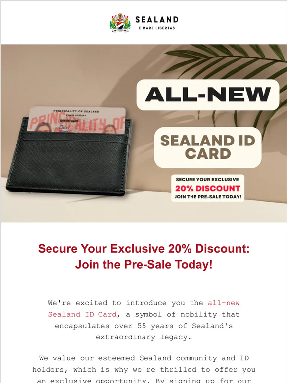 Sealand: Save 20% - Get exclusive first access to our all-new ID Card ...