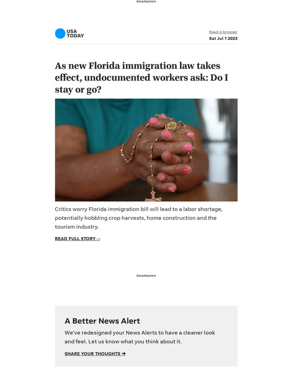 USA TODAY: News alert: 'Everyone's scared': Florida's new immigration ...