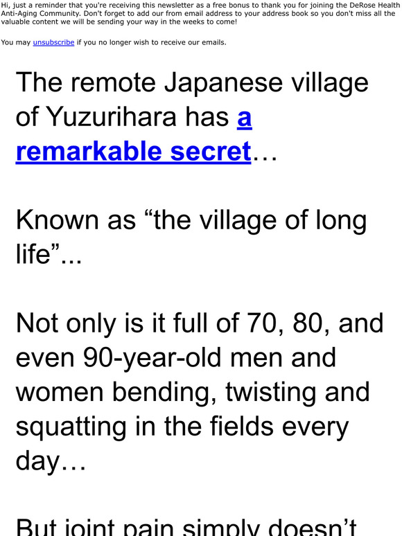 DeRose Health: Yet these seniors have no joint pain? | Milled