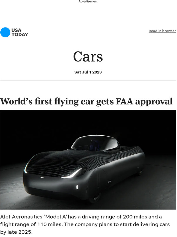 USA TODAY: Cars: World’s first flying car gets FAA approval | Milled