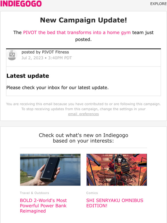 Indiegogo: 📢 Update #21 from PIVOT the bed that transforms into a home gym | Milled