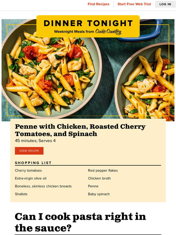 America's Test Kitchen: Dinner Tonight: Penne with Chicken, Roasted ...