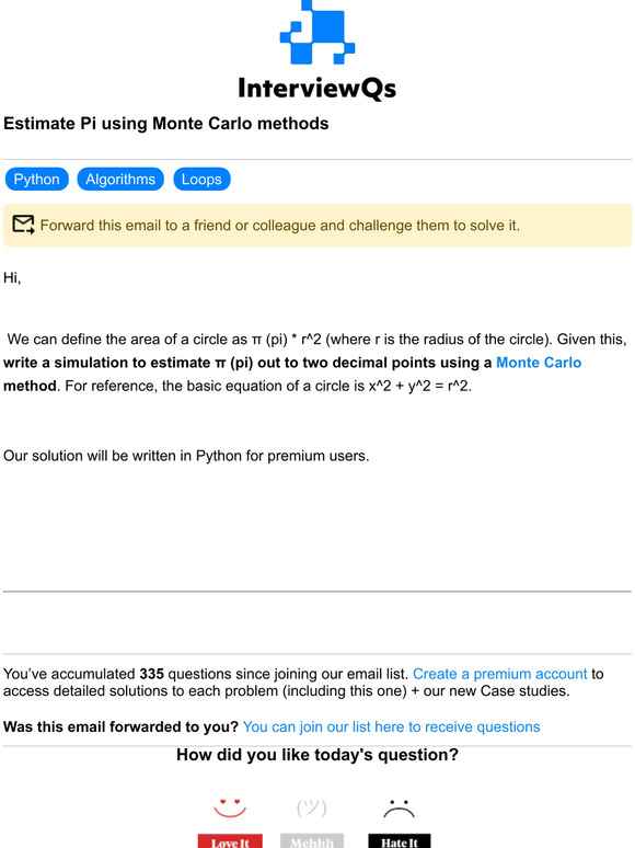 Interview Qs: Estimate Pi using Monte Carlo methods | Milled