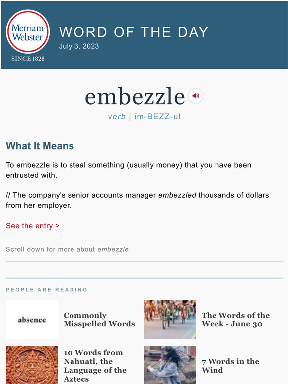 Merriam-Webster: Embezzle - plus, Commonly Misspelled Words | Milled