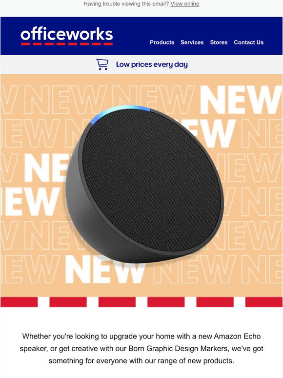Officeworks: NEW Amazon speaker, Born Graphic Design Markers and more ...