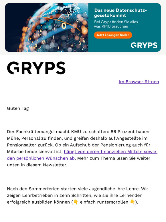 Gryps: Lernende ausbilden, Pensionierte weiterarbeiten lassen – das ...