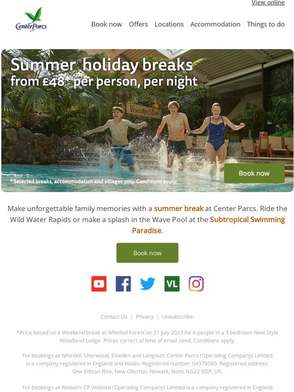 Center Parcs: Summer holiday breaks from £48* per person, per night ...