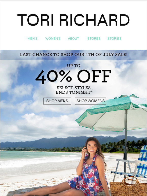 Tori Richard: Happy 4th of July! LAST DAY to receive up to 40% off ...