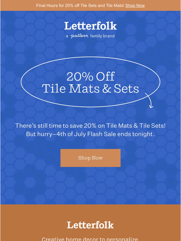 Letterfolk: Hours left to save 20% on Tile Mats & Tile Sets | Milled