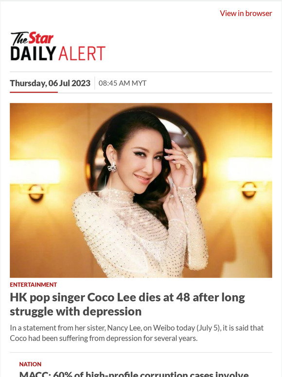 The Star: HK pop singer Coco Lee dies at 48 after long struggle with ...