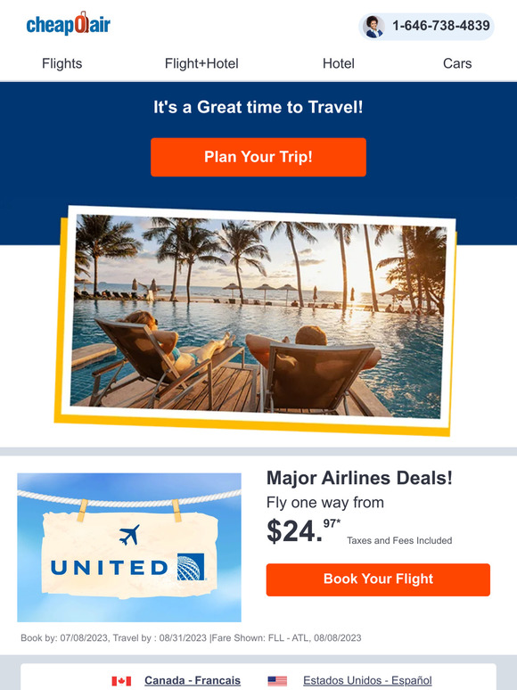 CheapOair: Major Airlines Deals! Fly One Way from $24.97 | Milled