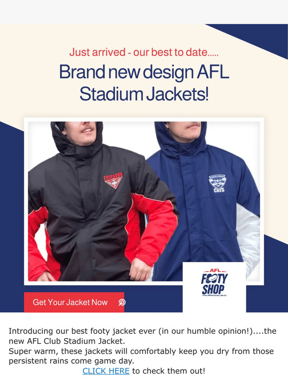 AFL Footy Shop: New AFL Club Stadium Jackets: Super Warm & Dry! | Milled