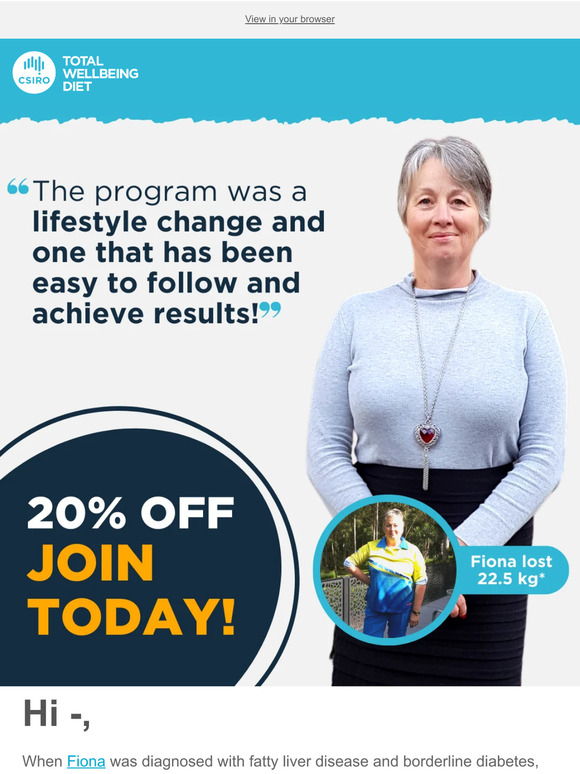 CSIRO Total Wellbeing Diet: Fiona lost 22.5 kg* with CSIRO Total ...