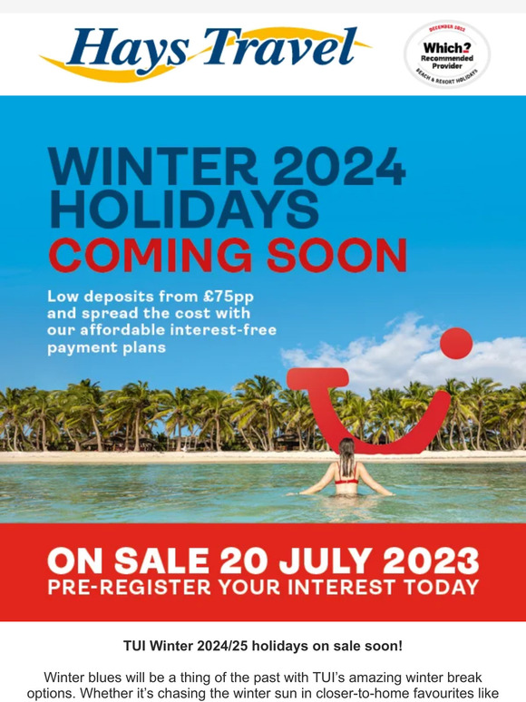 Hays Travel: TUI Winter 2024 holidays coming soon | Milled