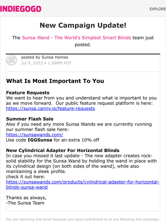 Indiegogo: 📢 Update #32 from Sunsa Wand - The World's Simplest Smart ...