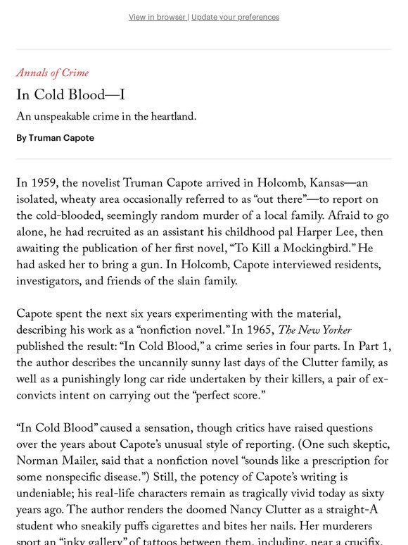 The New Yorker: Truman Capote’s “In Cold Blood” | Milled