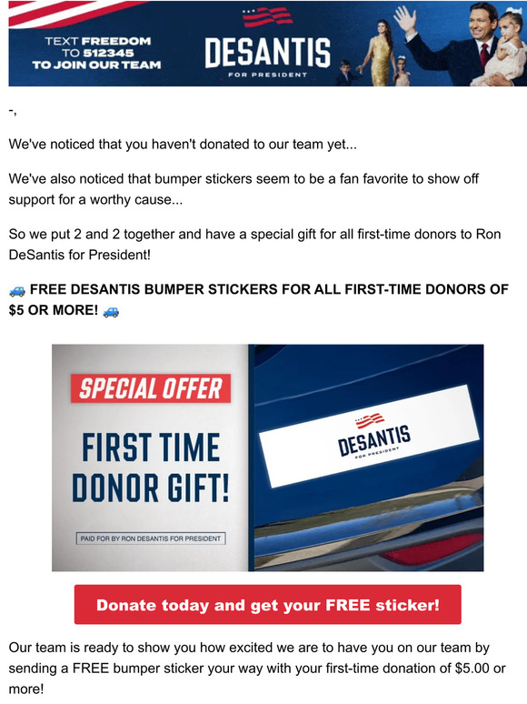 Ron DeSantis: Donate today & we'll send over your free sticker! | Milled